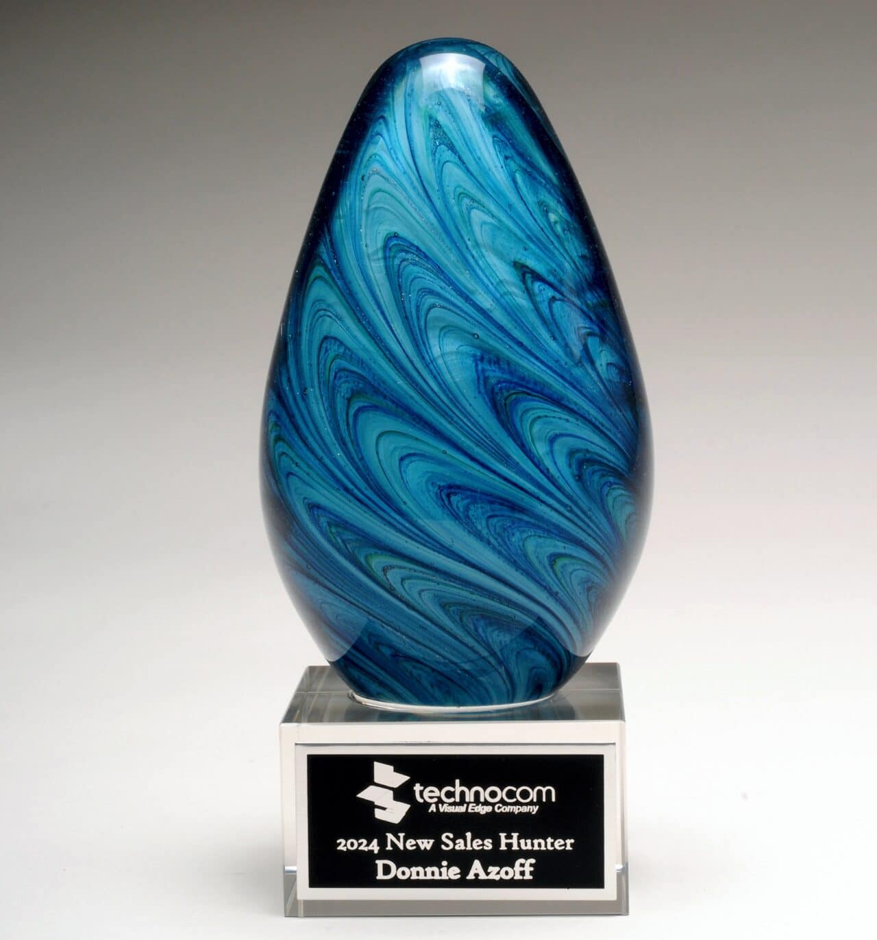 Blue Marble Glass Egg 2313 - Deluxe Gift Box & Free Engraving!