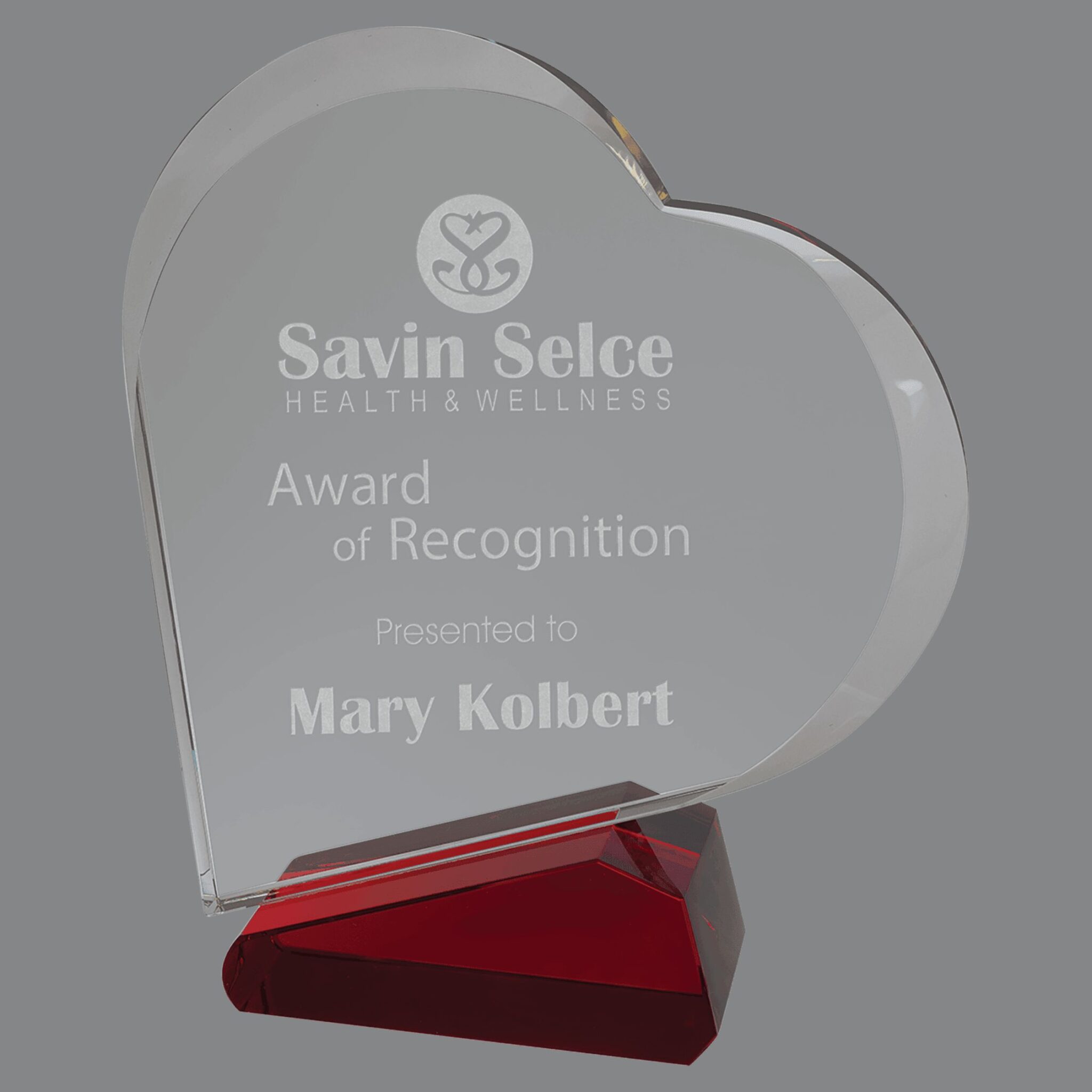 Slanted Crystal Heart CRY23001RDM - Free Engraving & Gift Box
